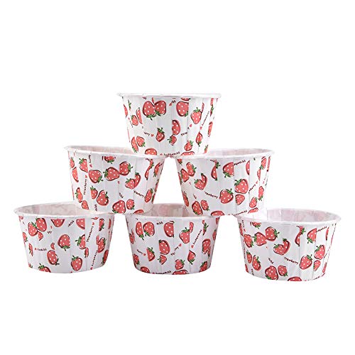 100PCS Mini Cupcake Liners Polka Dots/Stars Baking Paper Cups, Muffin Cases, Making Cake Balls, Muffins, Cupcakes, Candies, for Birthday Holiday Party Wedding(Strawberry)