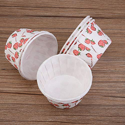 100PCS Mini Cupcake Liners Polka Dots/Stars Baking Paper Cups, Muffin Cases, Making Cake Balls, Muffins, Cupcakes, Candies, for Birthday Holiday Party Wedding(Strawberry)