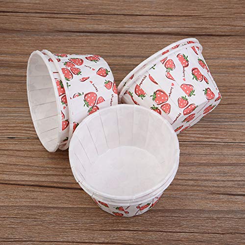 100PCS Mini Cupcake Liners Polka Dots/Stars Baking Paper Cups, Muffin Cases, Making Cake Balls, Muffins, Cupcakes, Candies, for Birthday Holiday Party Wedding(Strawberry)