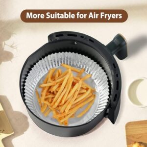 Air Fryer Liners, Fecolmena 50 PCS Disposable Round Aluminum Foil Papers, Safe Food Contact Grade Material & High Temperature Resistant for Air Fryers and Ovens