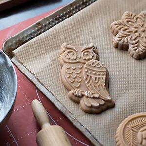 Wooden Animal Cookie Molds, Press Type Cookie Cutter With 3D Squirrel, Owl, Seahorse, Rooster, Rooster,Bird, Fish Design, Wood Biscuit Molds With Good Wishes for Baking (Owl)