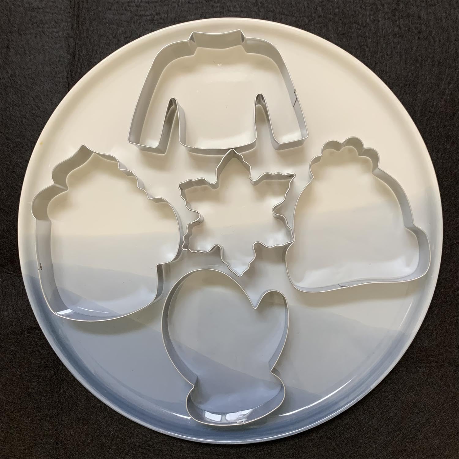 LUBTOSMN New Winter Christmas Cookie Cutter Set-5 Piece-Ugly Sweater, Hat, Mitten, Snowflake, Coffee Mug Cookie Fondant Biscui Cutters for Ugly Vintage Christmas Thanksgiving