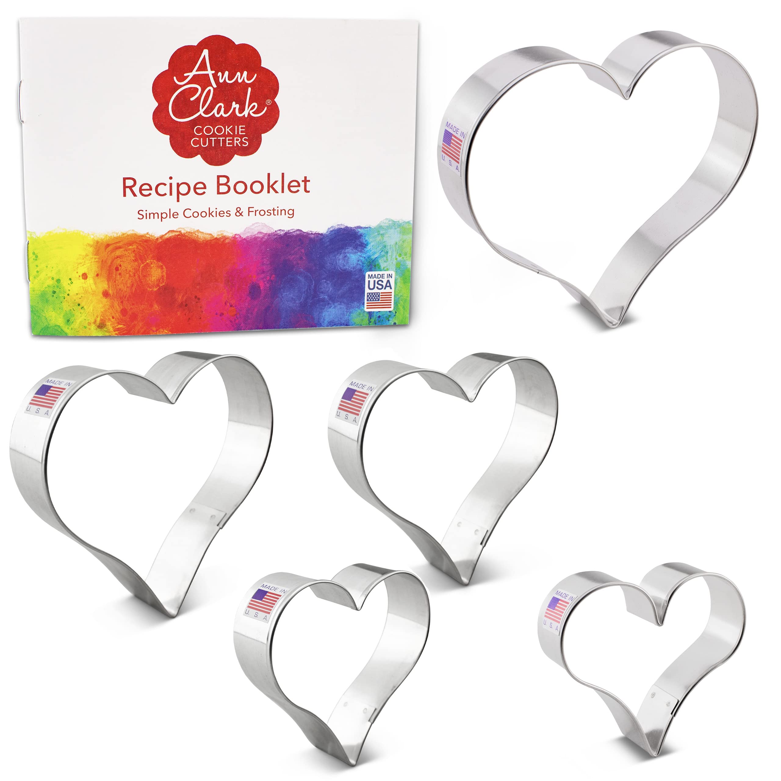 Heart Cookie Cutters 5-Pc. Set Made in USA by Ann Clark, 5", 4.25", 4", 3.5", 3"