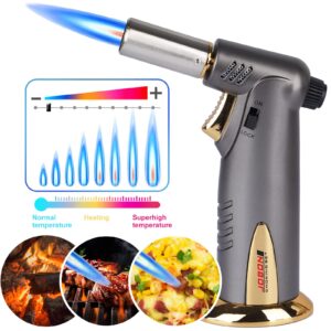 Butane Torch, Premium Double Flame Big Kitchen Torch Lighters with Safety Lock Adjustable Refillable Multipurpose Culinary Blow Torch for Creme Brulee, Baking, BBQ (Butane Gas Not Included)