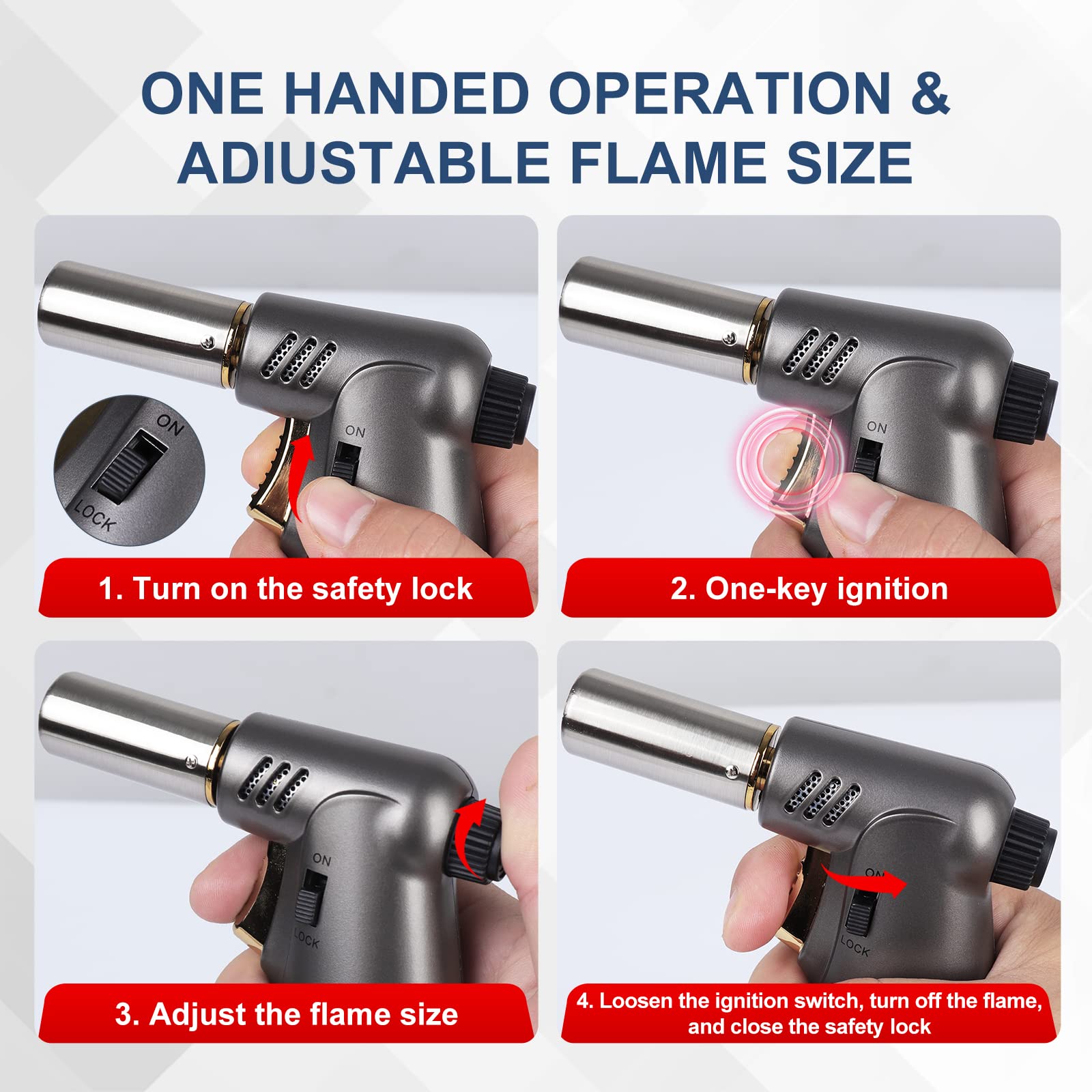 Butane Torch, Premium Double Flame Big Kitchen Torch Lighters with Safety Lock Adjustable Refillable Multipurpose Culinary Blow Torch for Creme Brulee, Baking, BBQ (Butane Gas Not Included)