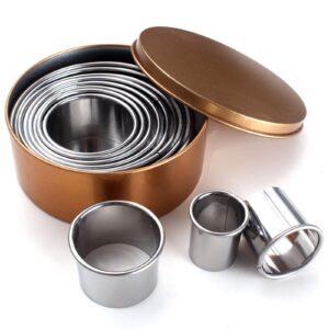 hazoulen round stainless steel cookie biscuit cutters set in storage tin, assorted sizes, 11 pieces