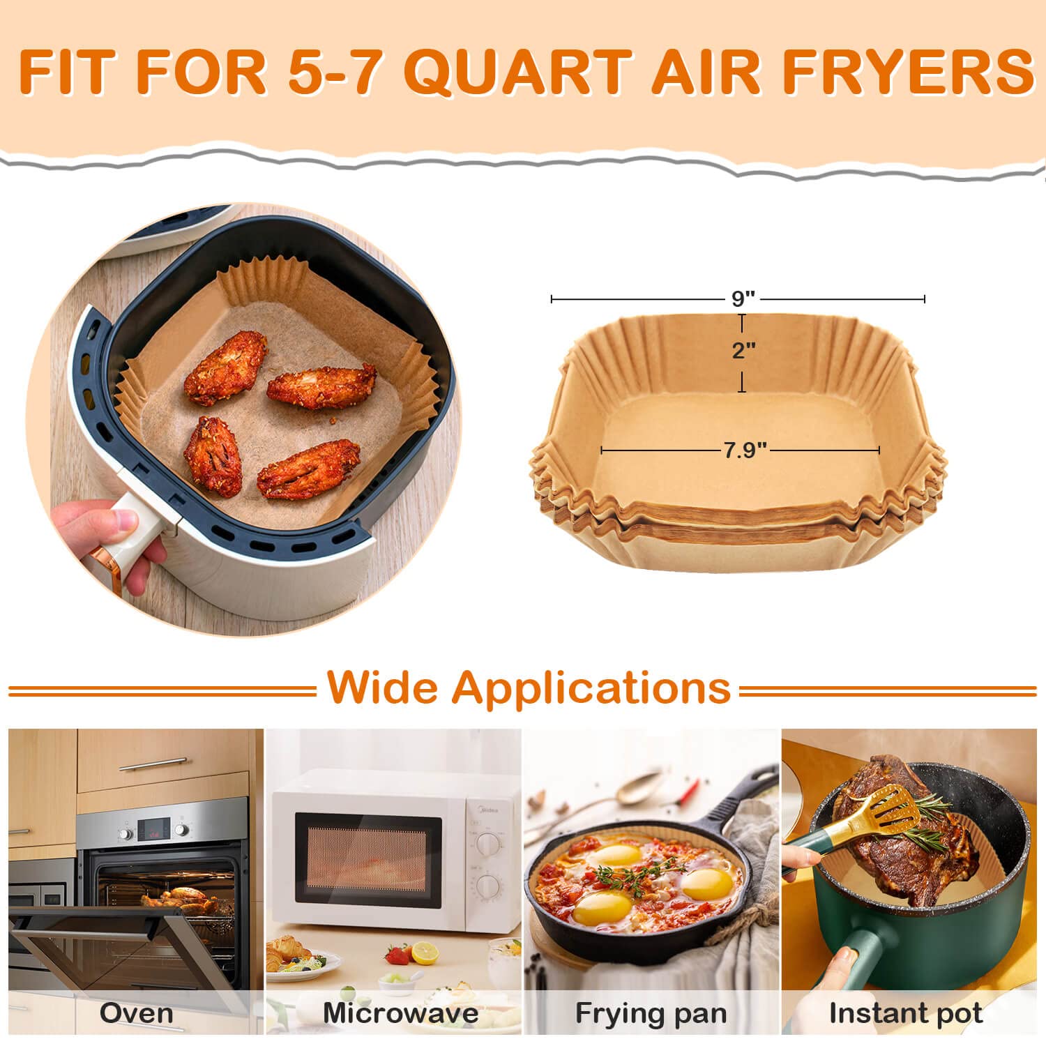 200 Pcs Air Fryer Liners – 7.9 in Square Non-Stick Air Fryer Disposable Paper liner, Unbleached Oil-proof Airfryer Liners, Natural Air Fryer Parchment Paper Liners for Fryers Frying Pan Microwave Oven