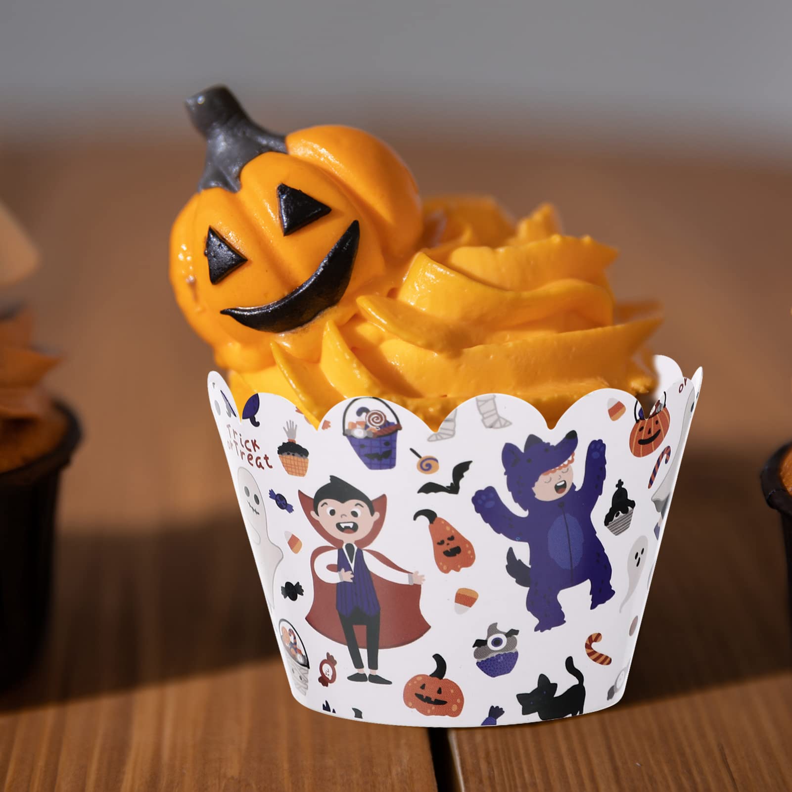 ABOOFAN 96pcs Halloween Cupcake Toppers Wrappers Bats Cupcake Picks Pumpkin Cupcake Case Liners Baking Cups Muffin Liners for Supplies Favors