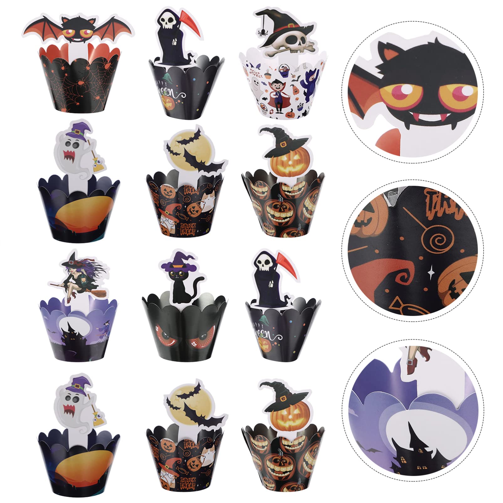 ABOOFAN 96pcs Halloween Cupcake Toppers Wrappers Bats Cupcake Picks Pumpkin Cupcake Case Liners Baking Cups Muffin Liners for Supplies Favors