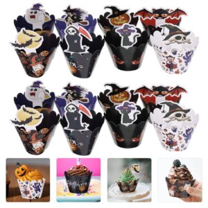 ABOOFAN 96pcs Halloween Cupcake Toppers Wrappers Bats Cupcake Picks Pumpkin Cupcake Case Liners Baking Cups Muffin Liners for Supplies Favors