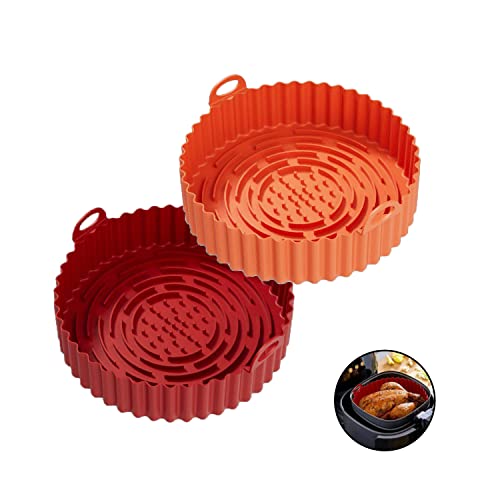 Silicone Air Fryer Liners, SCITURE Air Fryer Silicone Liners, Round Non Stick Air Fryer Basket Accessories, Reusable Replacement of Liner Paper, Easy Cleaning Air Fryer Silicone Pot (8", 2 Pack)