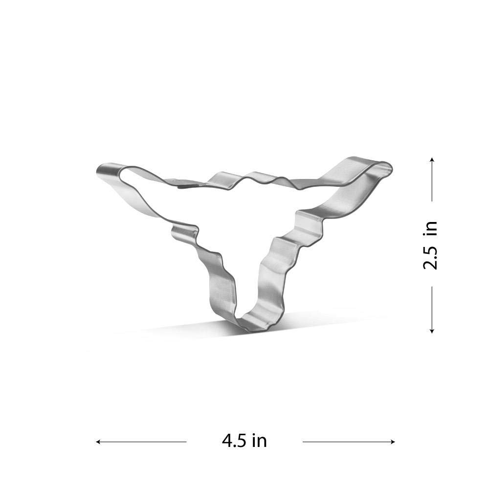 COOKIECUTTER.COM Medium Longhorn Cookie Cutter 4.5 Inch –Tin Plated Steel Cookie Cutters – Medium Longhorn Cookie Mold