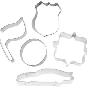 Hwy Route 66 Cookie Cutter 5 Piece Set from The Cookie Cutter Shop - Circle Wheel/Tire, Flag, Route 66 Sign, Square Plaque, Race Car Cookie Cutters – Tin Plated Steel Cookie Cutters