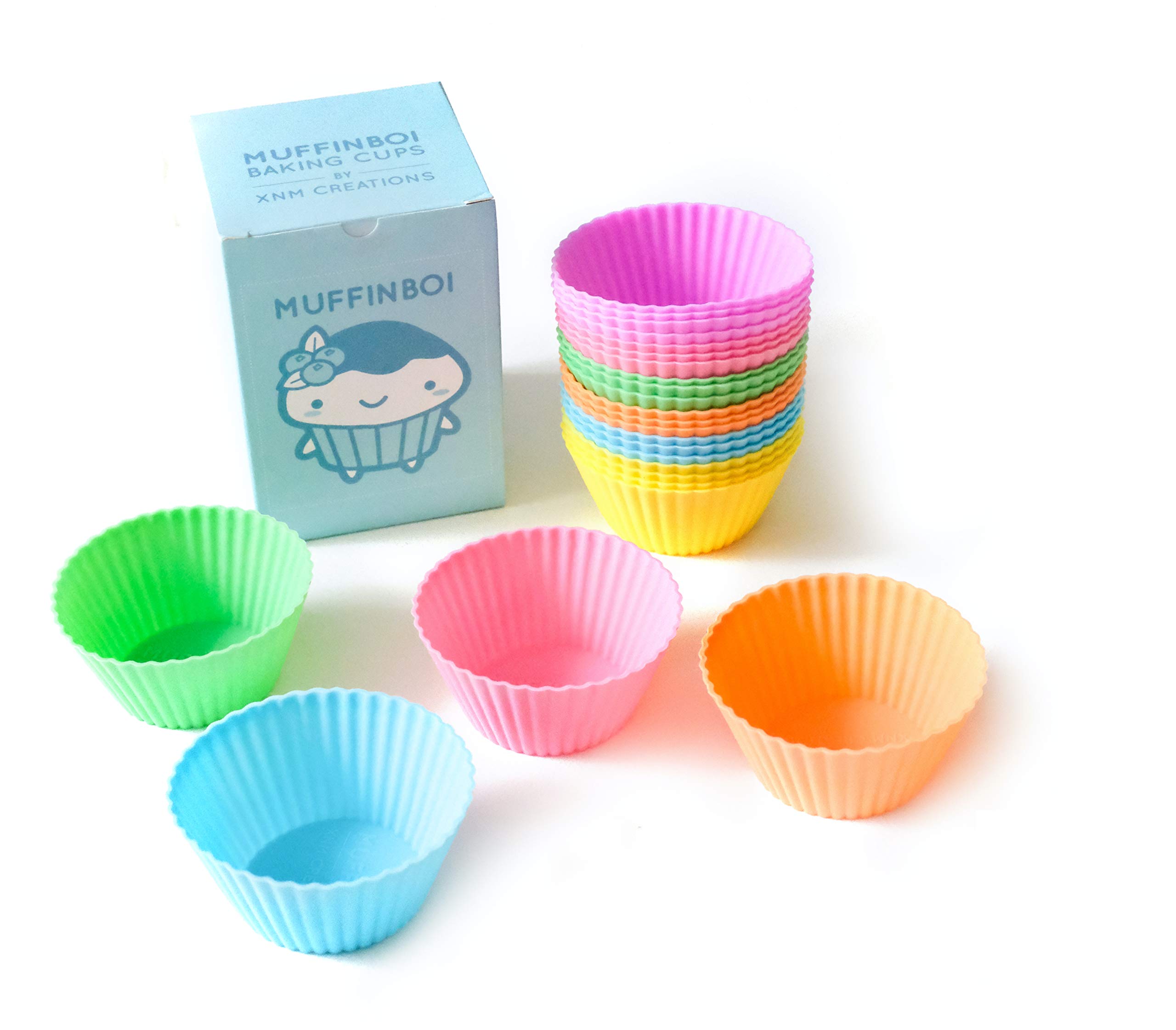 Muffinboi by XNM Creations, Premium Grade Silicone Cupcake and Muffin Liner Molds Baking Cups (Pastel), Pack of 24