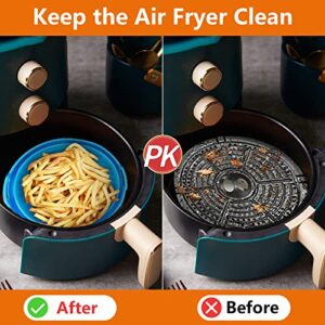 CORKAS Silicone Air Fryer Liners, Multipurpose Reusable Air Fryer Liners with Divider for 4-8.5QT, BPA free, Easy Cleaning & Heat Resistant Pot with Gloves, Oil Brush for Kitchen Microwave, 2-Pack