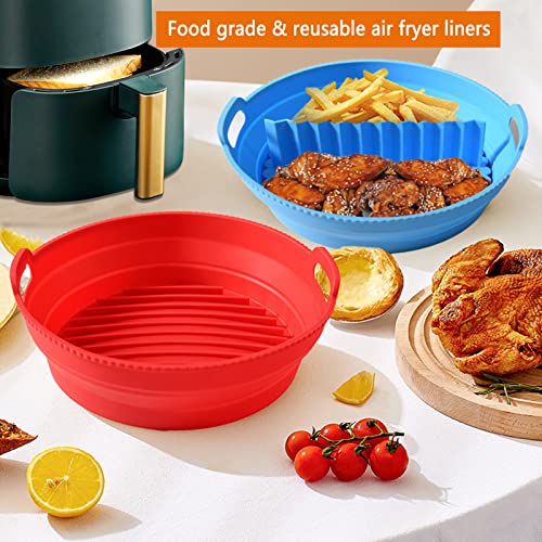 CORKAS Silicone Air Fryer Liners, Multipurpose Reusable Air Fryer Liners with Divider for 4-8.5QT, BPA free, Easy Cleaning & Heat Resistant Pot with Gloves, Oil Brush for Kitchen Microwave, 2-Pack