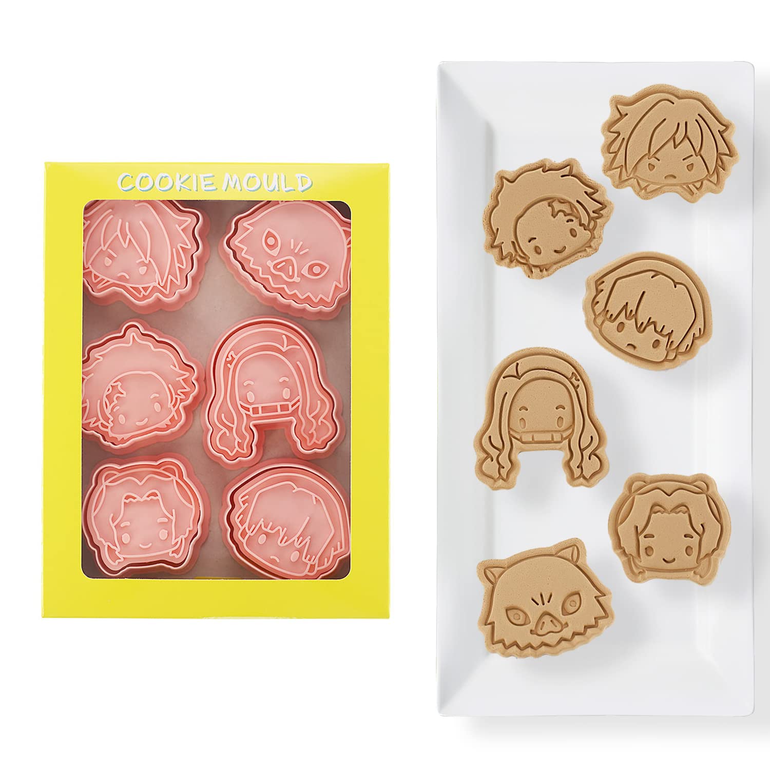 Anime Slayer Cookie Cutter With Plunger Stamps Set,6 Piece Stamped Embossed Cookie Cutter Molds for Biscuit Fondant Cheese Baking Molds