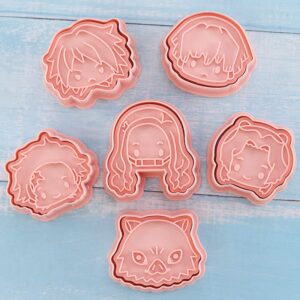 Anime Slayer Cookie Cutter With Plunger Stamps Set,6 Piece Stamped Embossed Cookie Cutter Molds for Biscuit Fondant Cheese Baking Molds