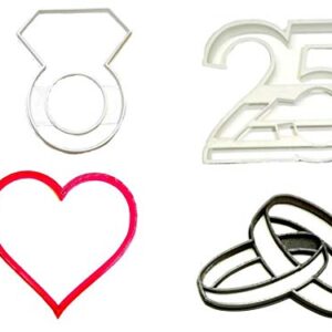 25TH 25 YEAR WEDDING MARRIAGE SILVER ANNIVERSARY LOVE SET OF 4 COOKIE CUTTERS MADE IN USA PR1330