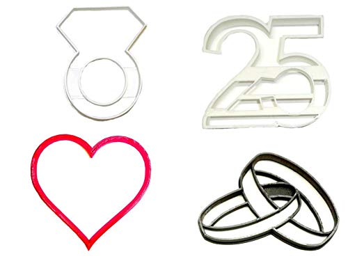 25TH 25 YEAR WEDDING MARRIAGE SILVER ANNIVERSARY LOVE SET OF 4 COOKIE CUTTERS MADE IN USA PR1330