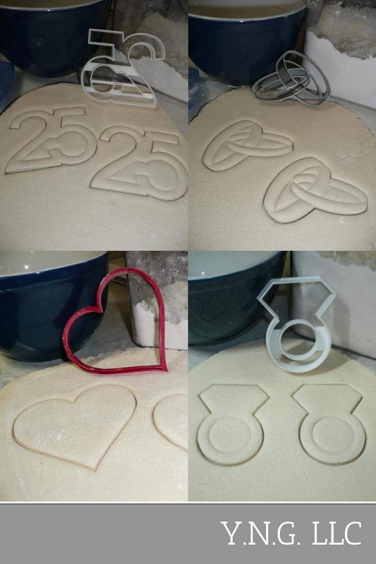 25TH 25 YEAR WEDDING MARRIAGE SILVER ANNIVERSARY LOVE SET OF 4 COOKIE CUTTERS MADE IN USA PR1330