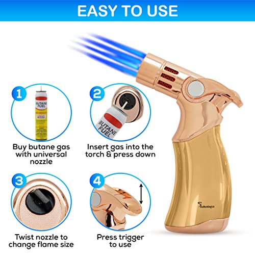 Profesional Butane Blow Torch - for Creme Brulee, Cooking, Desserts, Baking (Silver)