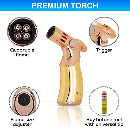 Profesional Butane Blow Torch - for Creme Brulee, Cooking, Desserts, Baking (Silver)