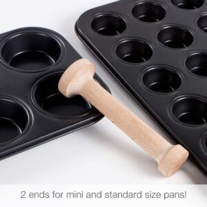 Webake Tart Tamper Wood Pastry Tart Tamper with Rolling Pin for Baking, Great Mini Cheesecake Pan Tool