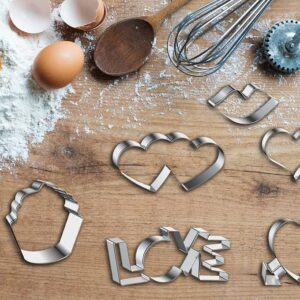 Wedding Heart Cookie Cutters, 6pcs Valentine's Day Cookie Biscuit Cutters Set with LOVE Cake Kiss Heart with Arrow Double Heart for Kitchen Lover Wedding Anniversary Engagement Themed Party Decoration