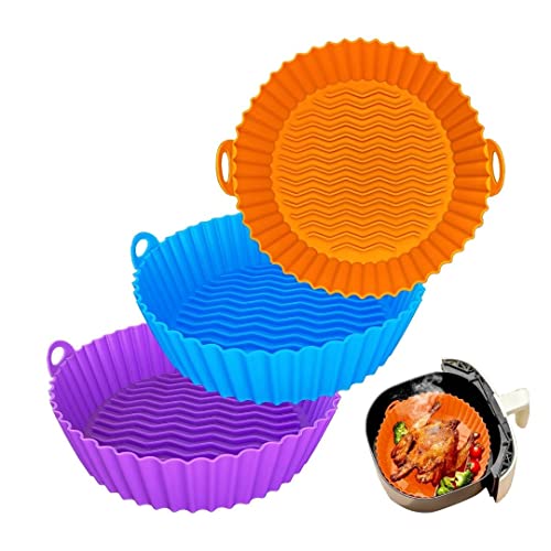 JUNPED Silicone Air Fryer Liner | 3 -Pack Reusable Silicone Basket To Cover Airfryer | 7,5 Inch Baking Tray Accessories For Oven Microwave | Food Safe Stress-Free Cleaning Inserts | Fits 3-5 Qt