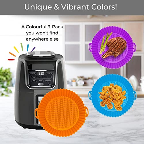 JUNPED Silicone Air Fryer Liner | 3 -Pack Reusable Silicone Basket To Cover Airfryer | 7,5 Inch Baking Tray Accessories For Oven Microwave | Food Safe Stress-Free Cleaning Inserts | Fits 3-5 Qt