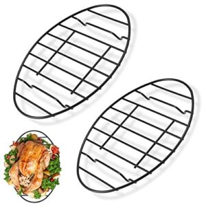 Fivebop 2 Pack Roasting Racks Oval Non Stick Stainless Steel Cooling Rack Grill Cooking Baking Grilling Roasting Steamer Rack Oven and Dishwasher Safe 12" x 8.5"