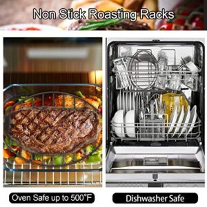 Fivebop 2 Pack Roasting Racks Oval Non Stick Stainless Steel Cooling Rack Grill Cooking Baking Grilling Roasting Steamer Rack Oven and Dishwasher Safe 12" x 8.5"