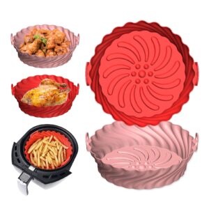 2pcs air fryer silicone pot - 8.5 inch air fryer silicone liners round food safe non stick air fryer basket oven accessories,reusable replacement of flammable parchment liner paper fits 5qt air fryer