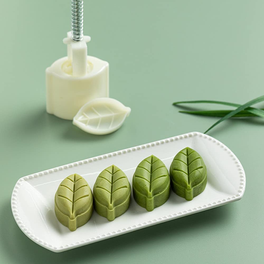 Yuing Mooncake Mold 30g- Cookie Stamps Plastic Hand Press Leaf Shape Kitchen Gadgets DIY Baking Pastry Tool (Leaf mold)