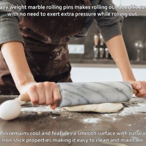 Greenco Hand Crafted Nonstick Marble Rolling Pin with Wood Handles on Wooden Board Resting Base | Dough, Pastry, Bread, Tortilla, and Pizza Roller Pins | Baking and Kitchen Supplies