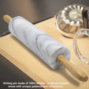 Greenco Hand Crafted Nonstick Marble Rolling Pin with Wood Handles on Wooden Board Resting Base | Dough, Pastry, Bread, Tortilla, and Pizza Roller Pins | Baking and Kitchen Supplies