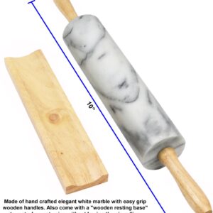 Greenco Hand Crafted Nonstick Marble Rolling Pin with Wood Handles on Wooden Board Resting Base | Dough, Pastry, Bread, Tortilla, and Pizza Roller Pins | Baking and Kitchen Supplies