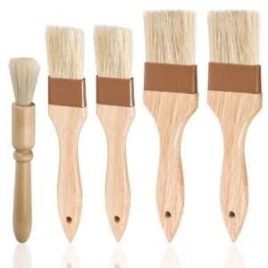 5 pcs pastry brush set,danzix wooden handle basting oil brush with boar bristles and hanging hole for bbq sauce baking cooking-(1 inch,1.5 inch)