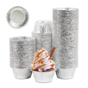 mateebake aluminum foil baking cups, disposable ramekin 3 oz silver foil cupcake liners, 200 pcs aluminum baking cups egg tart liners for baking, cupcake, pudding, muffin , creme brulee