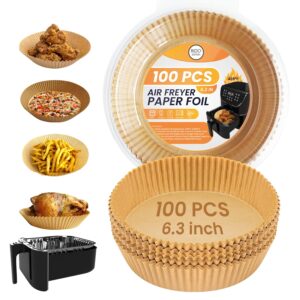 air fryer disposable paper liners, 100 pcs - 6.3 in’ non stick baking and parchment paper sheets -oil&water proof-airfryer parchment liners-for baking, roasting and frying-cooking,kitchen accessories