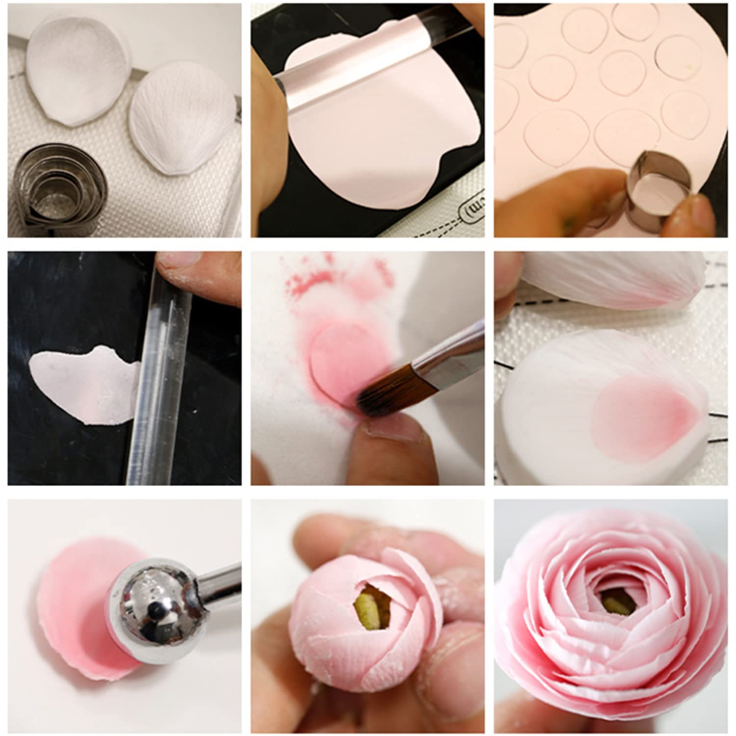 6Pcs Peony Gum Paste Veiner Stainless Steel Fondant Cutter Set Fondant Flower Veining Molds Chocolate Making Tool