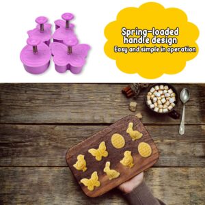 Mini 3D Easter Cookie Cutters Set, Easter Fondant Biscuit Pastry Cookie Cutter Stamp, Spring Spring-Loaded Handle Cutter Shape with Easter Eggs, Bunny, Chick, Butterfly (4 PCS)