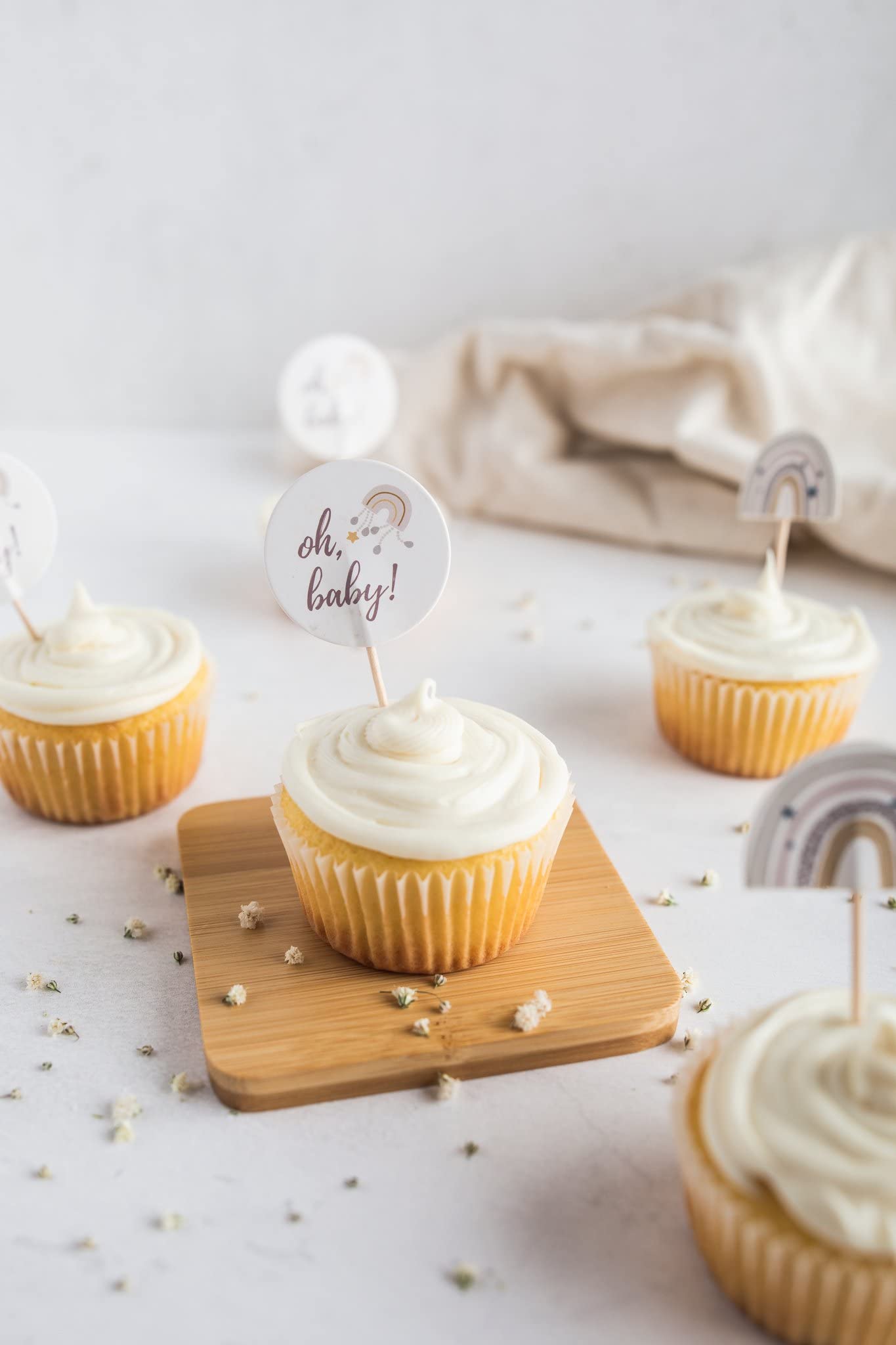 Ashleigh's Boho Rainbow Baby Shower Cupcake Topper Set: 24 Bohemian Rainbow Cupcake Picks & 50 Cupcake Liners, Gender Neutral Boy or Girl Summer Collection