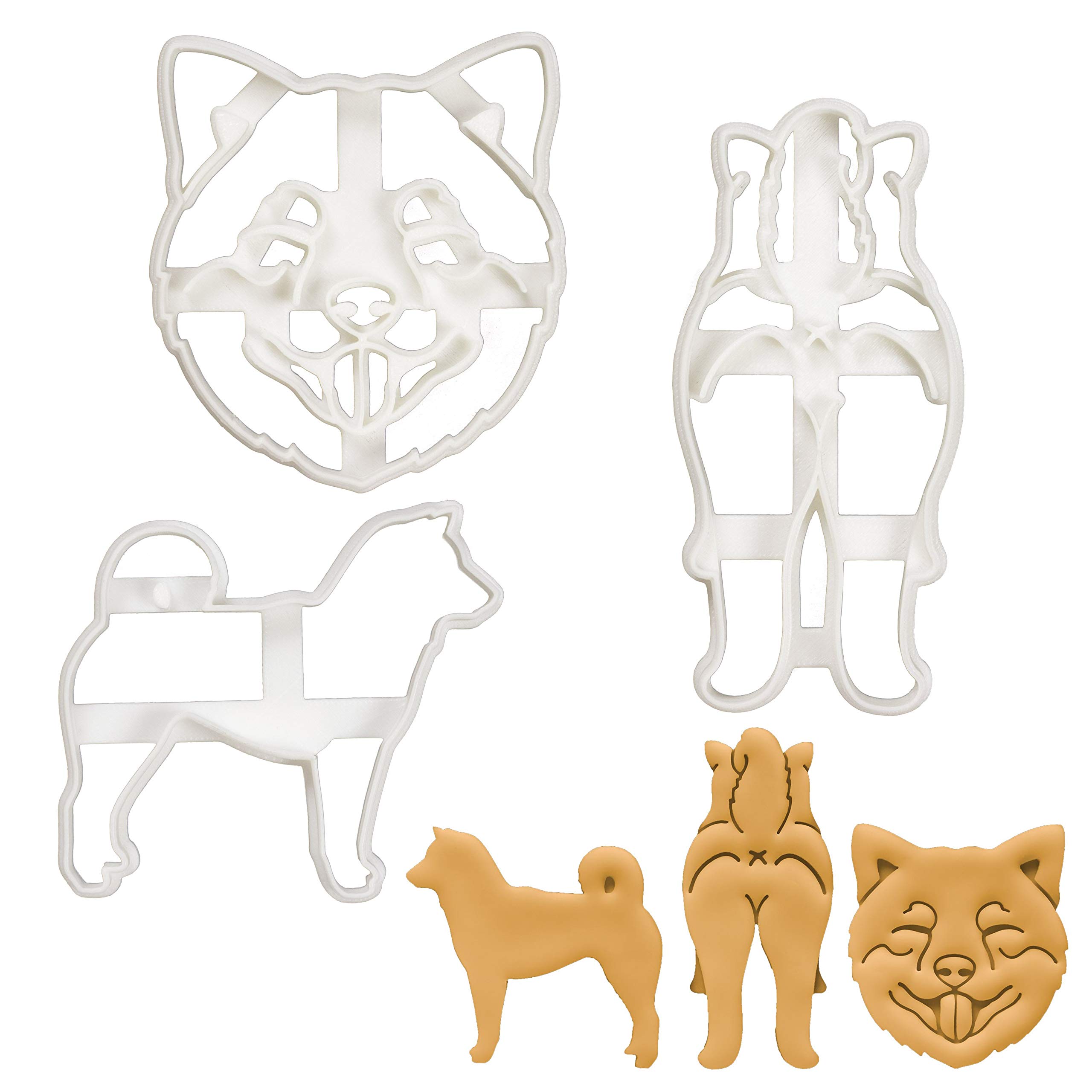 Set of 3 Shiba Inu cookie cutters (Designs: Silhouette, Butt, Face), 3 pieces - Bakerlogy