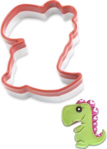 dinosaur cookie cutter 5“, dinosaur biscuit cutter, cookie cutter for baking, cookie cutter for kids, metal cookie cutter coated with red top rubber for protection