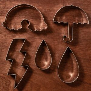 LILIAO Weather Rainy Day Cookie Cutter Set - 5 Piece - Flash, Rainbow, Umbrella, Raindrops Large and Small Size - Stainless Steel