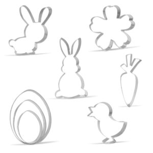 large easter cookie cutter set - 8 piece - bunny, rabbit, flower, carrot, chick, easter egg - stainless steel