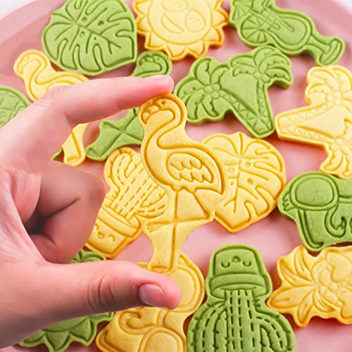 Flamingo Cookie Cutters with Stamper Set, 8-PCS 3D Summer Theme Cookie Cutters Set for Kids Birthday Party and Festival