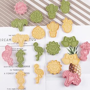 Flamingo Cookie Cutters with Stamper Set, 8-PCS 3D Summer Theme Cookie Cutters Set for Kids Birthday Party and Festival